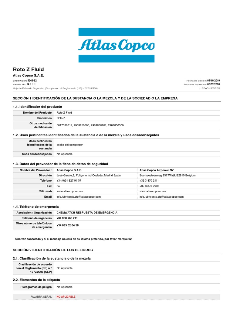 12 - Roto Z Fluid - Atlas Copco | Descargar gratis PDF | Agua | Combustión