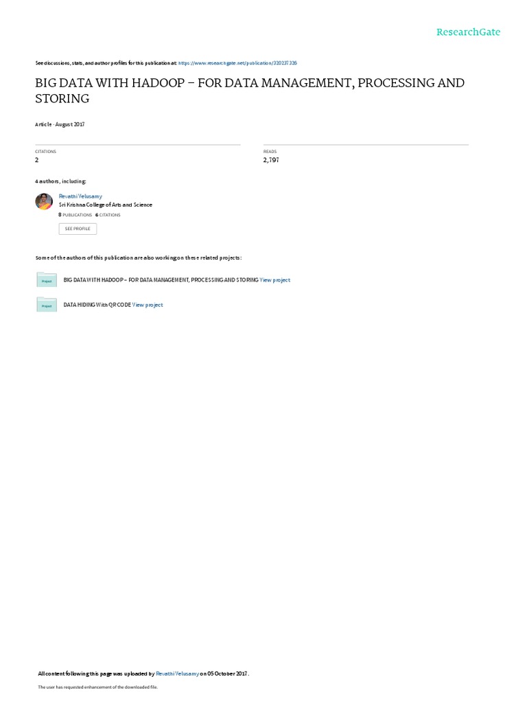 Big Data With Hadoop - For Data Management, Processing and Storing | Download Free PDF | Apache ...