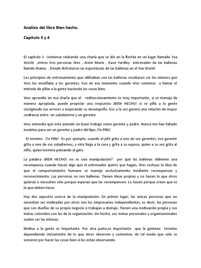 Analisis Del Libro Bien Hecho. | PDF | Comportamiento | Motivación