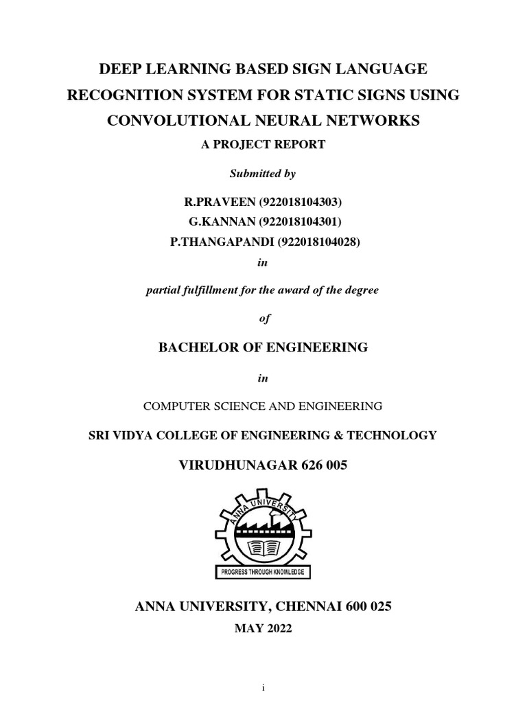 Deep Learning Based Sign Language Recognition System Using Convolutional Neural Network Pdf