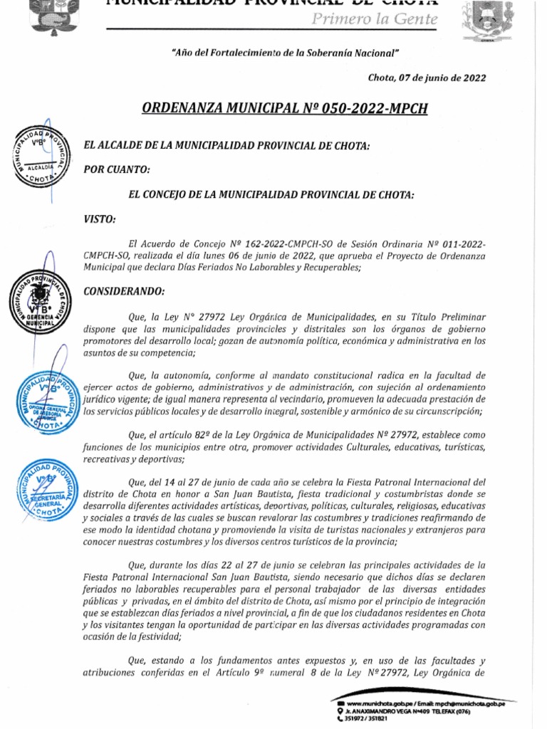 Ordenanza Municipal 050 | PDF | Gobierno local | Esfera pública