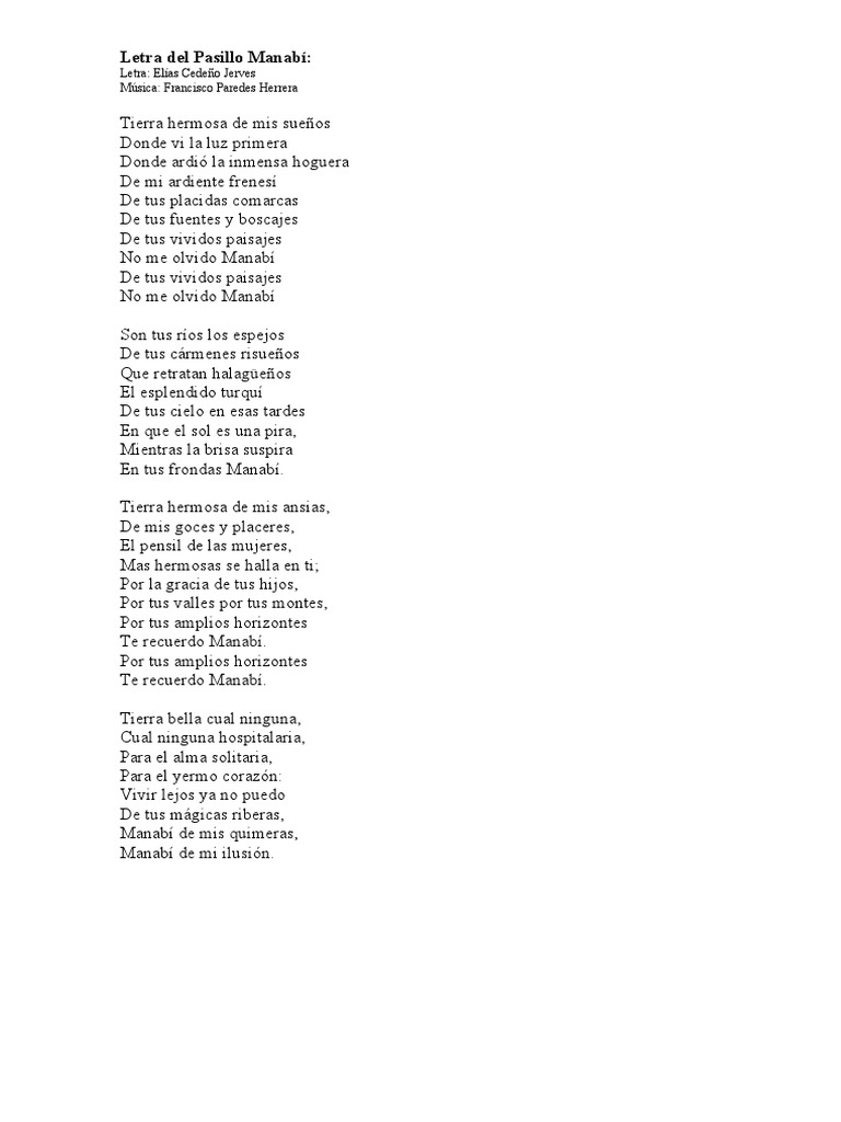 Letra Del Pasillo Manabí | PDF