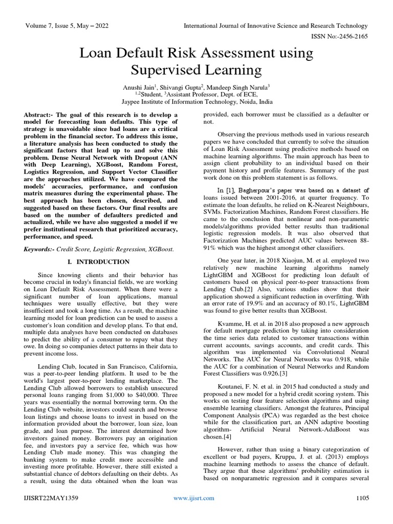 Loan Default Risk Assessment Using Supervised Learning | PDF | Machine ...