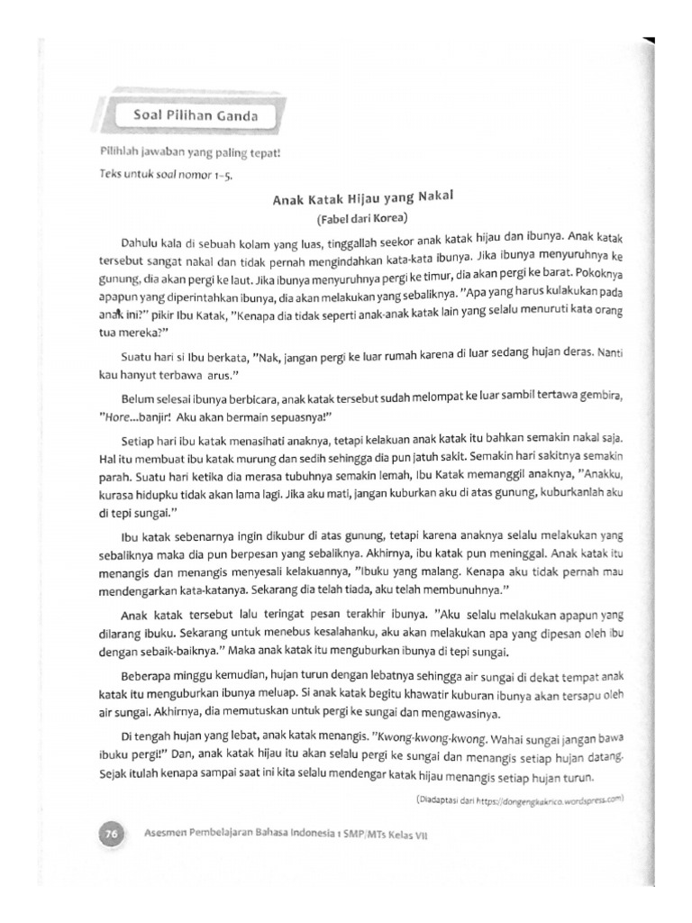 Latihan Soal Teks Fabel Kelas 7 | PDF