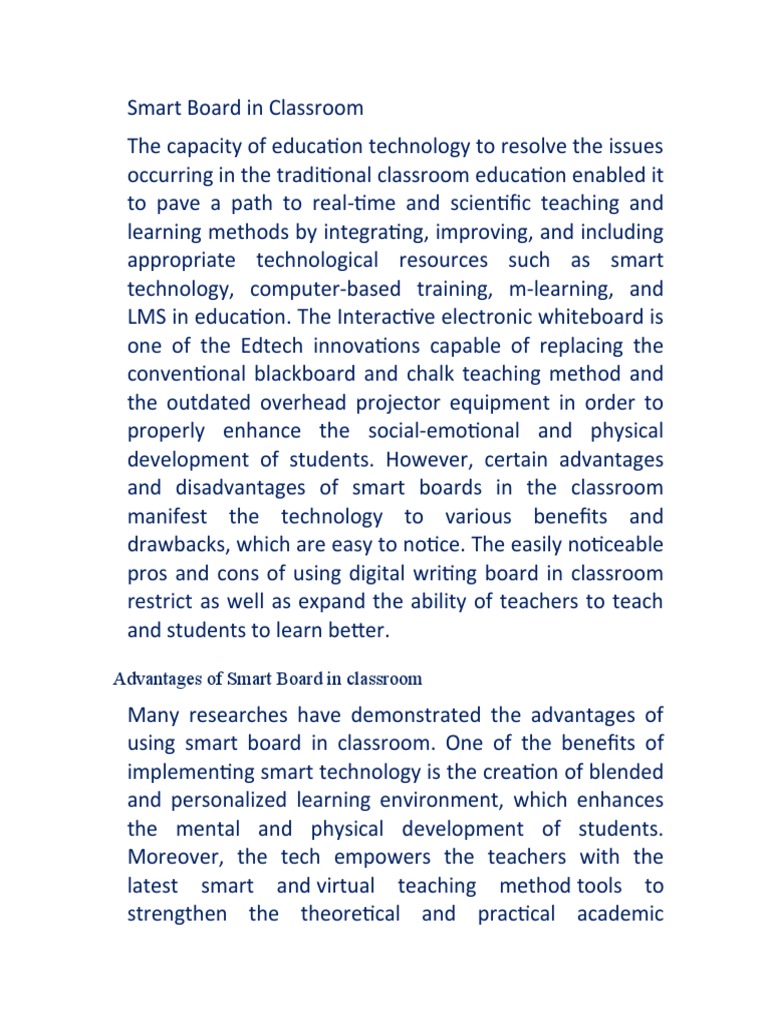 Smart Board in Classroom | PDF | Educational Technology | Learning