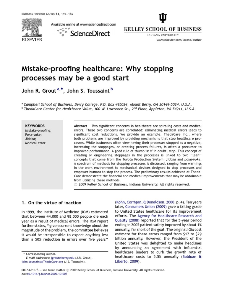 Mistake Proofing Healthcare | PDF | Health Care | Patient