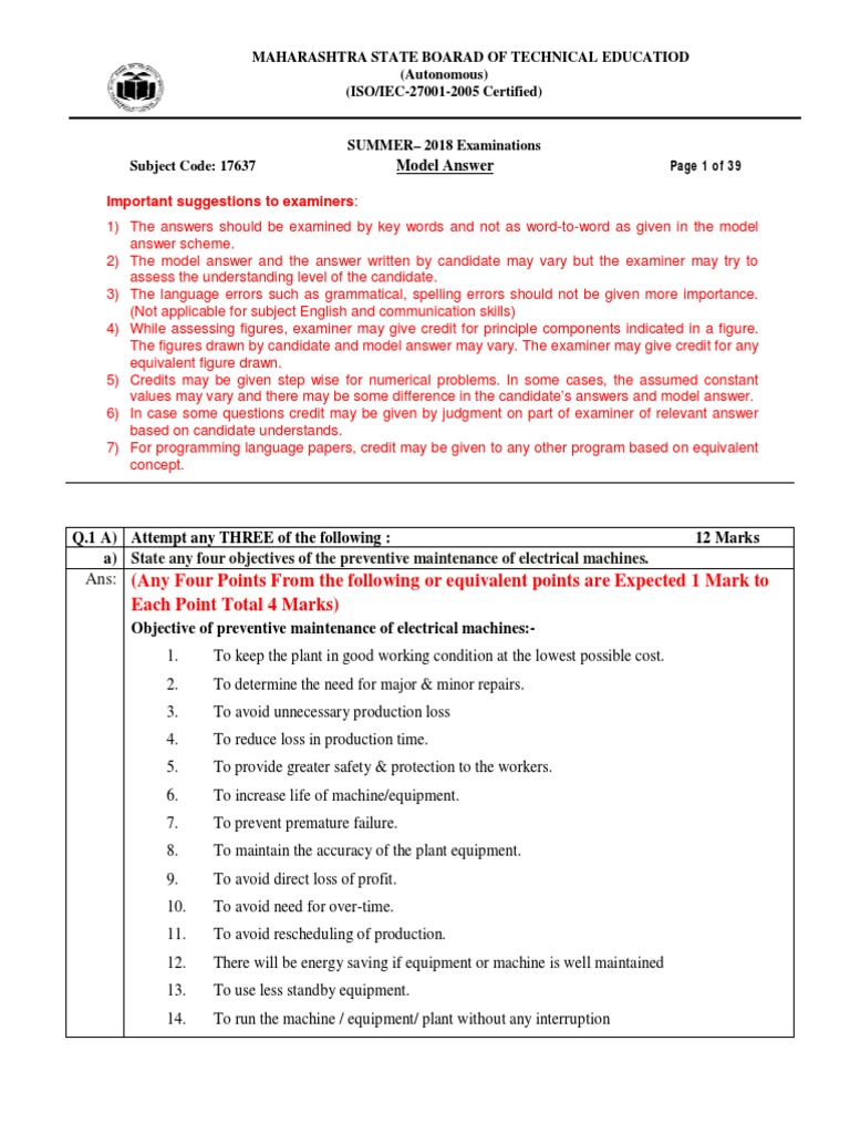 2018 Summer Model Answer Paper | PDF | Electric Motor | Electrical Wiring