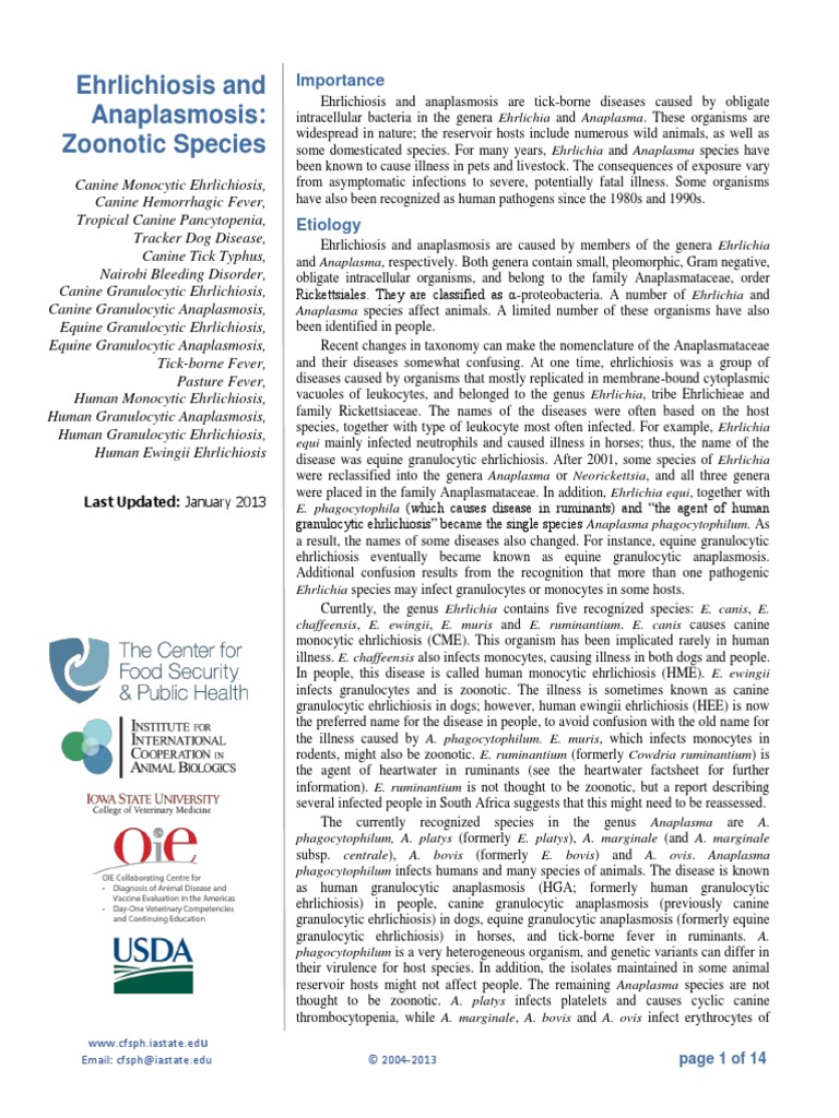 Ehrlichiosis and Anaplasmosis: Zoonotic Species: Importance | PDF ...