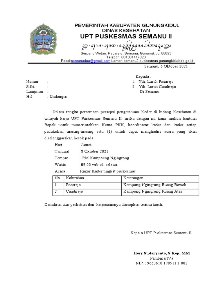 Undangan Rakor Kader Oktober 2021 | PDF