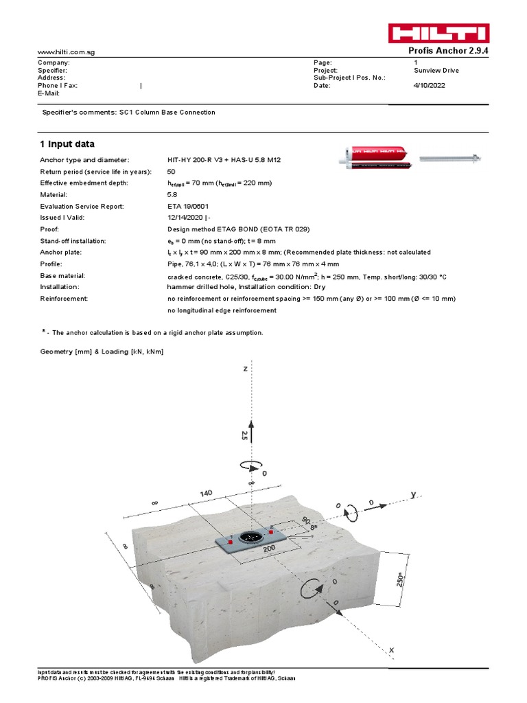 1 Input Data: Profis Anchor 2.9.4 | PDF | Deformation (Engineering) | Drill