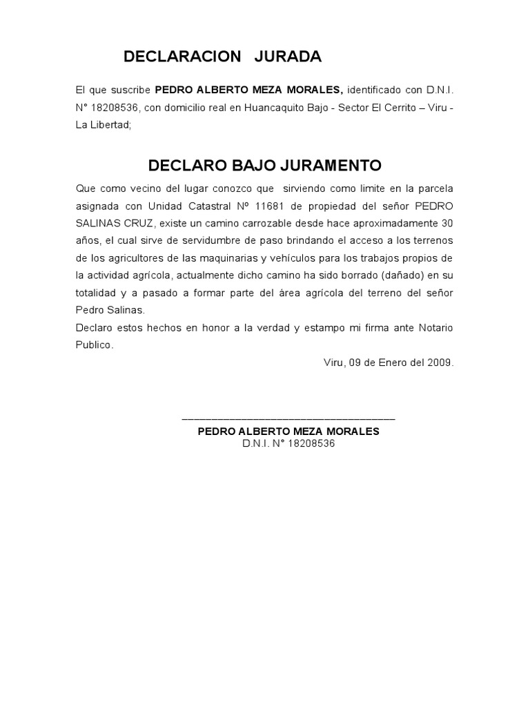 Declaracion Jurada Como Testigo | PDF Declaracion Jurada Como Testigo | PDF