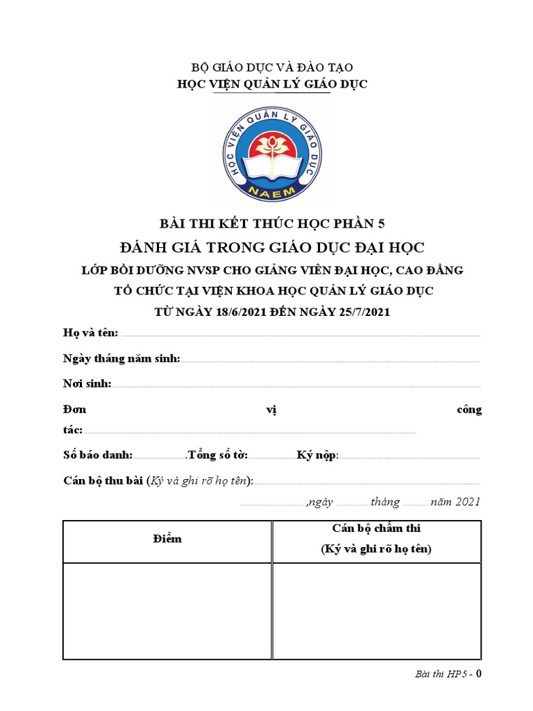 Bài Thi NVSP HP5 | PDF