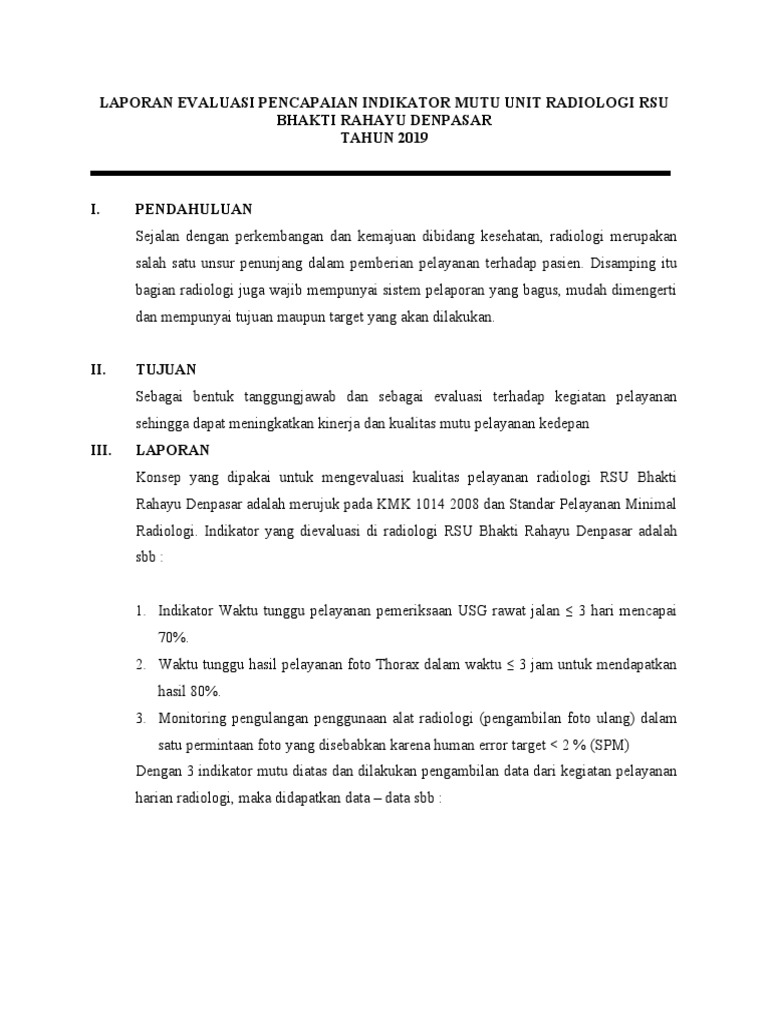Evaluasi Indikator Mutu Radiologi RSU 2019 | PDF