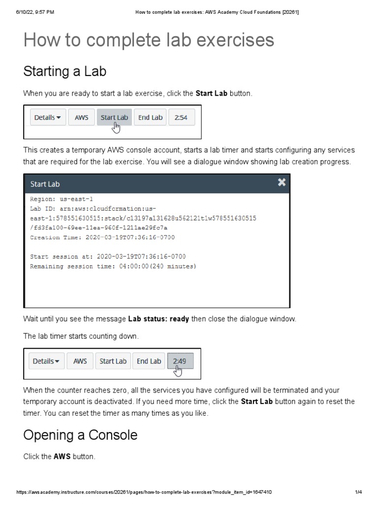 How To Complete Lab Exercises - AWS Academy Cloud Foundations | PDF ...