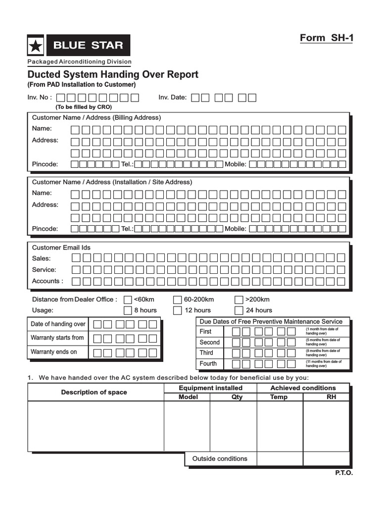 Ducted System Handing Over Report: Form SH-1 | PDF | Air Conditioning ...