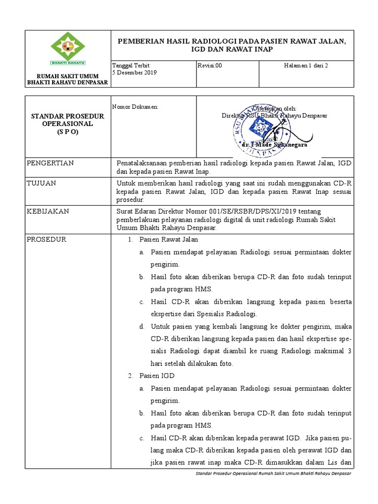 Spo Pemberian Hasil Radiologi | PDF