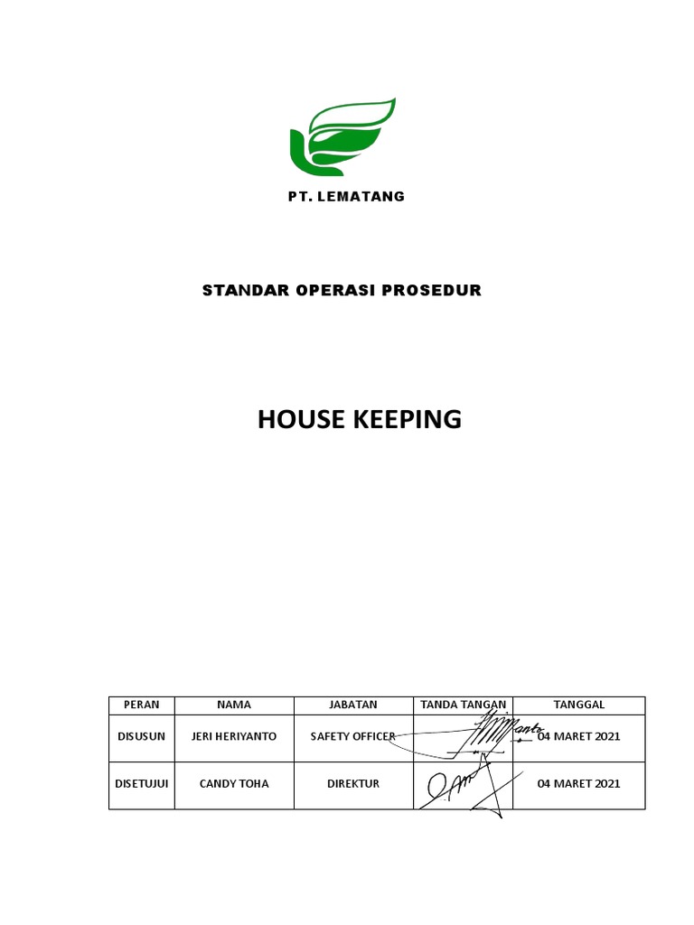 Sop House Keeping | PDF