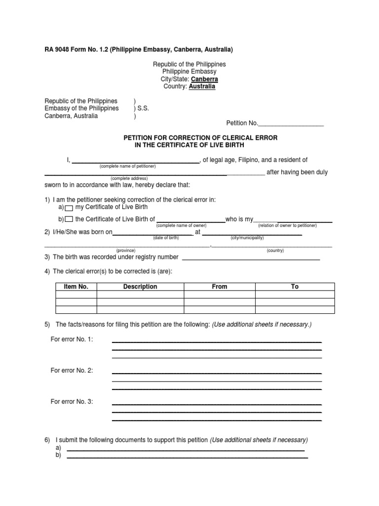 Birth Certificate Error Correction Form | PDF | Common Law | Justice