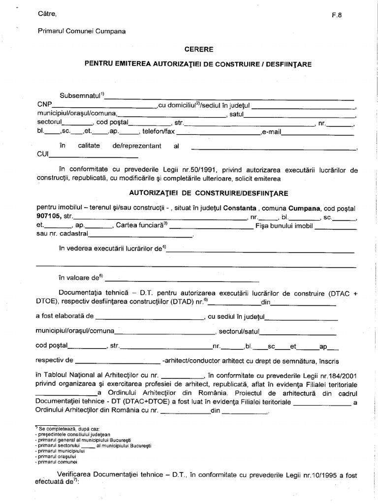 Cerere Emitere Autorizatie de Construire-Desfiintare | PDF