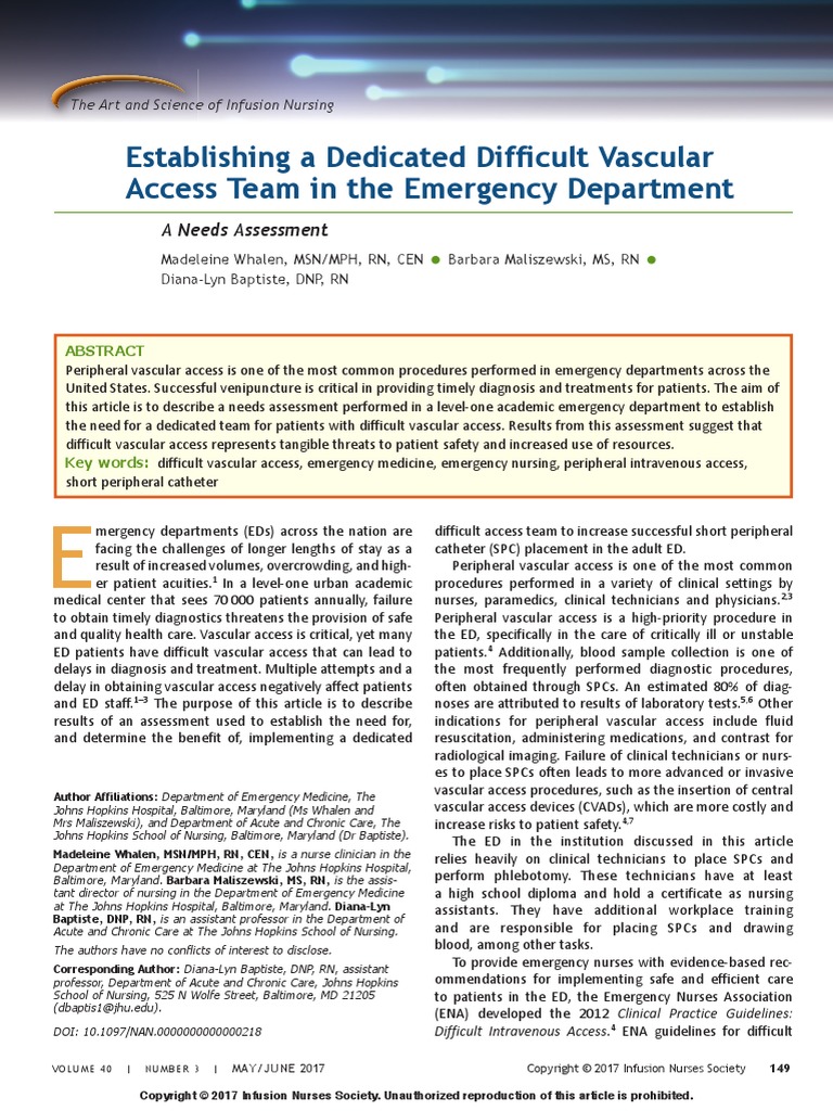 Establishing A Dedicated Difficult Vascular Access Team in The ...