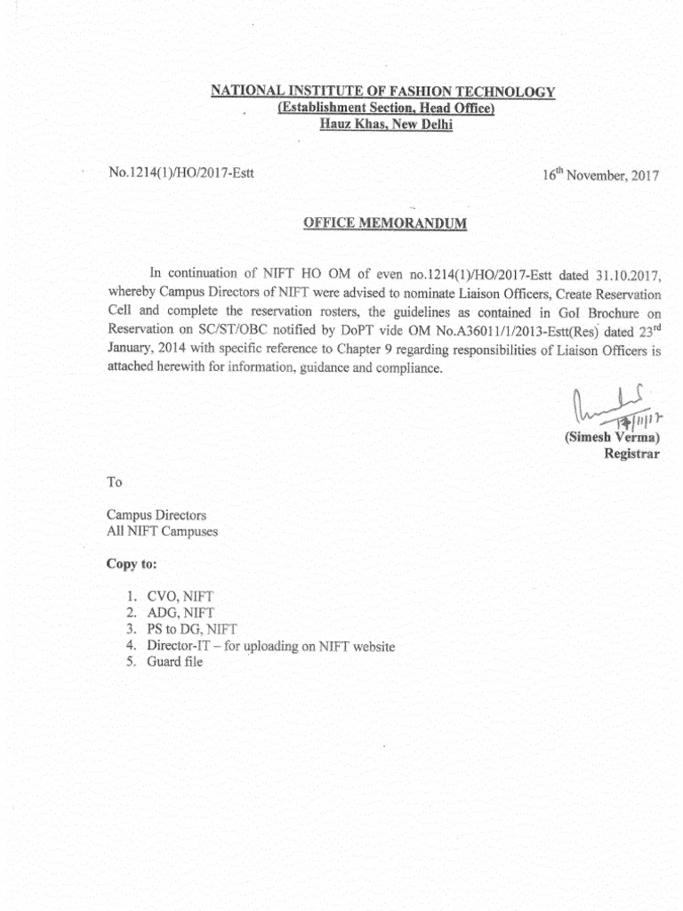 DoPT-om Handbook On Reservation For SC | PDF | Government Of India | Government