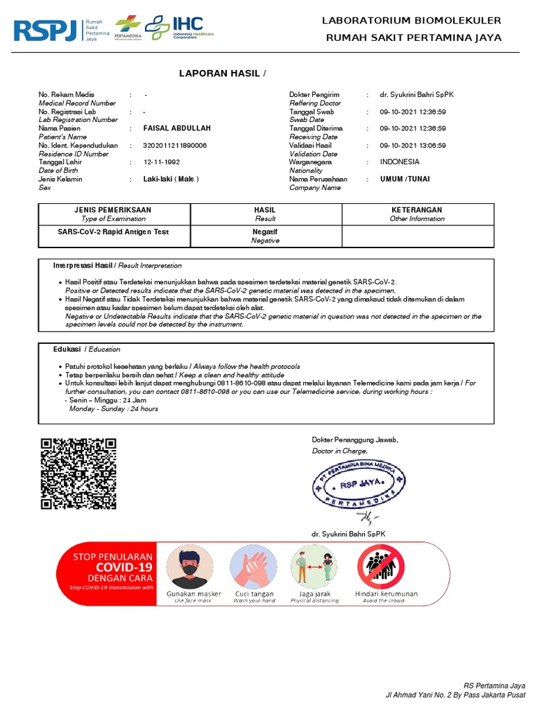Hasil Antigen FAISAL ABDULLAH | PDF