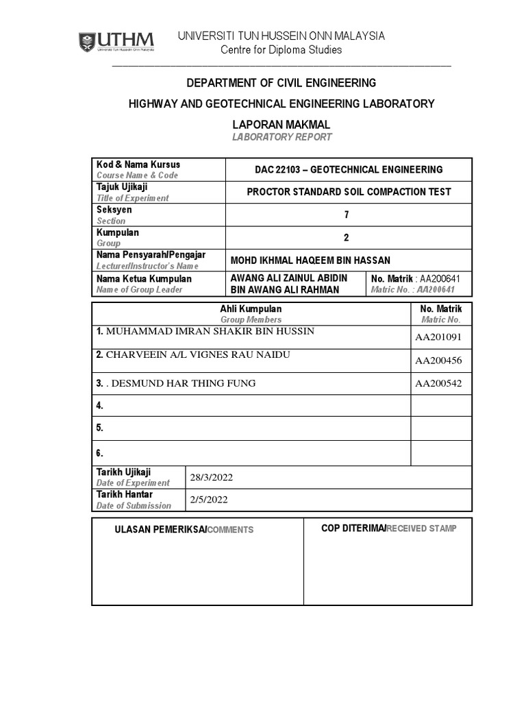 Proctor Standard Soil Compaction Lab Report | PDF | Earth Sciences ...