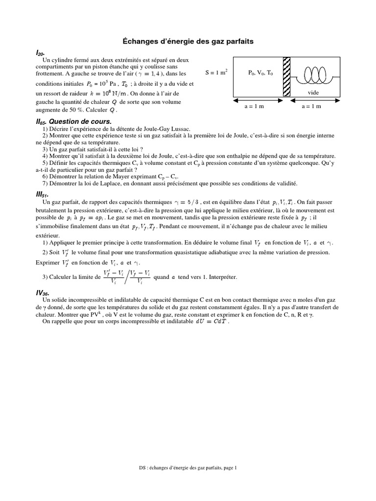 Énergie des gaz parfaits et lois de Joule | PDF | Capacité thermique ...