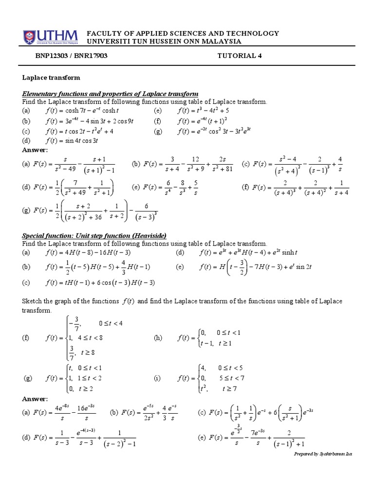 Elementary Functions and Properties of Laplace Transform | PDF ...