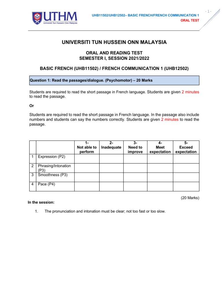 Basic French Oral Test Guide | PDF | Question | Cognitive Science
