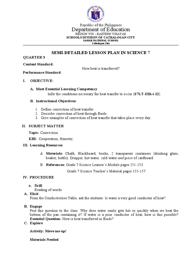 Convection Lesson Plan for Grade 7 | PDF | Convection | Heat Transfer