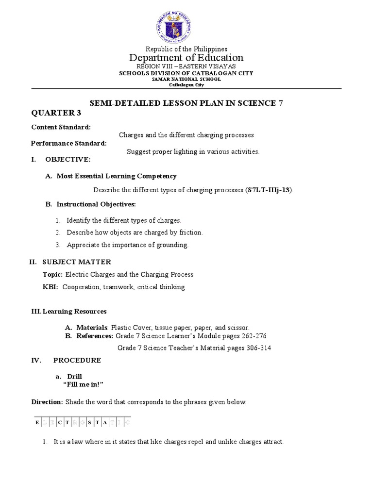 Semi Detailed Lesson Plan in Electricity g71 | Download Free PDF ...