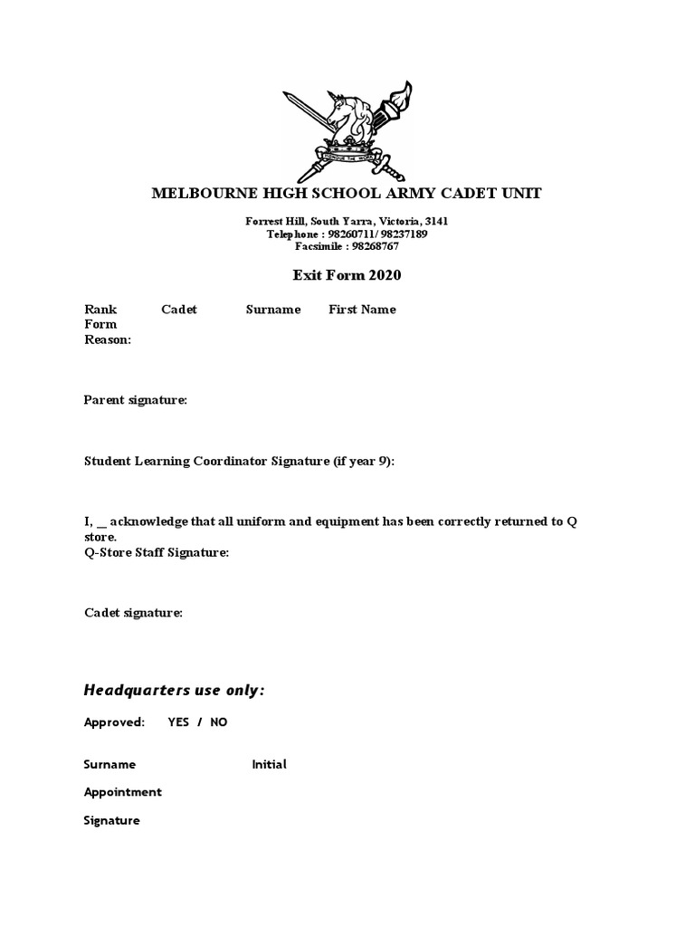 Exit Form for Cadets 2020 | PDF