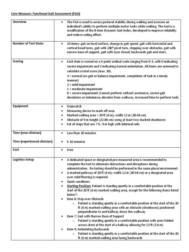 Core Measure: Functional Gait Assessment (FGA) | PDF | Horse Gait | Balance (Ability)