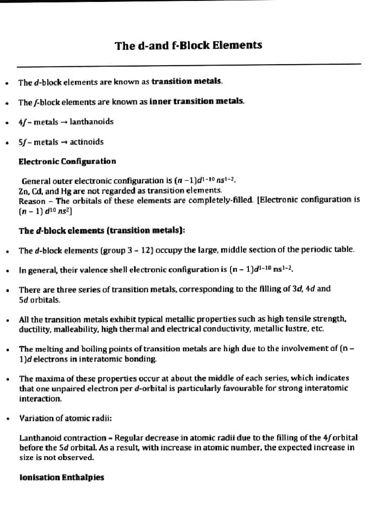 The D-And F-Block Revision Notes | PDF | Transition Metals | Chemical ...