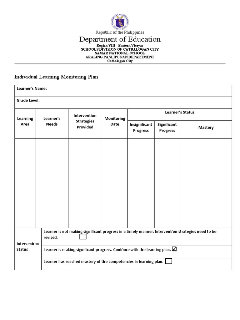 Individual Learning Monitoring Plan ILMP | PDF