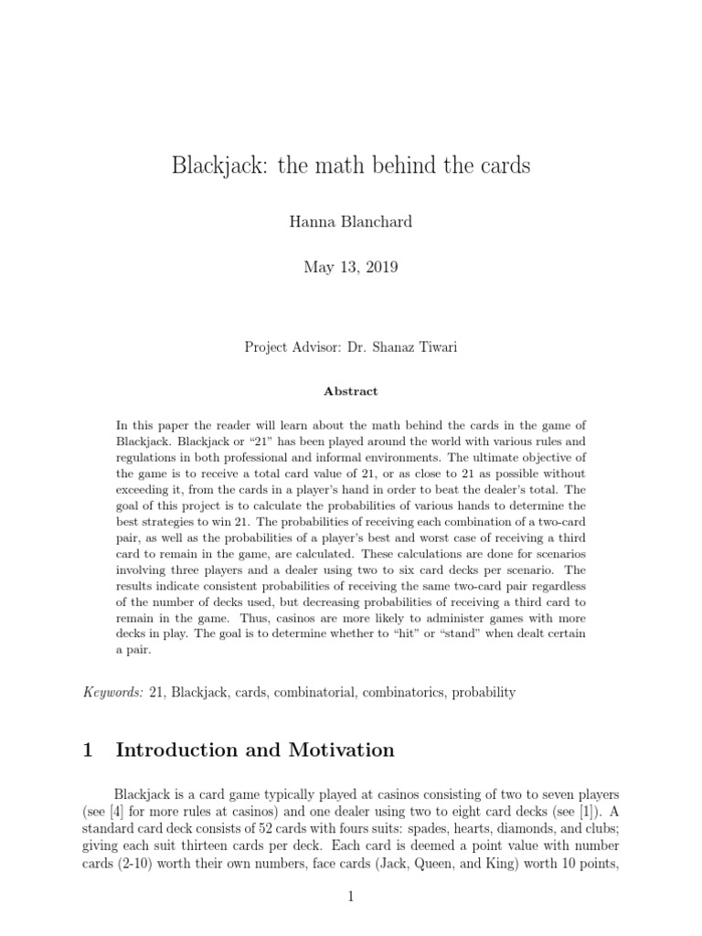 Blackjack - The Math Behind The Cards | PDF | Card Counting | Gambling