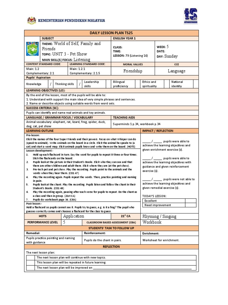 BI Y1 LP TS25 (Unit 3 LP 79-116) | PDF | Lesson Plan | Multilingualism