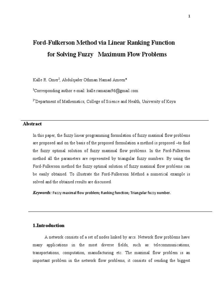 Ford-Fulkerson Method Via Linear Ranking Function For Solving Fuzzy Maximum Flow Problems | PDF ...