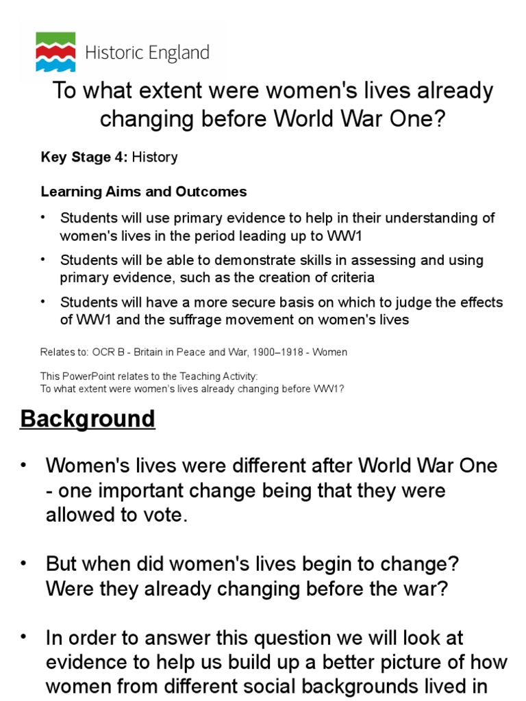 Women's Lives Before WW1: Key Changes | PDF