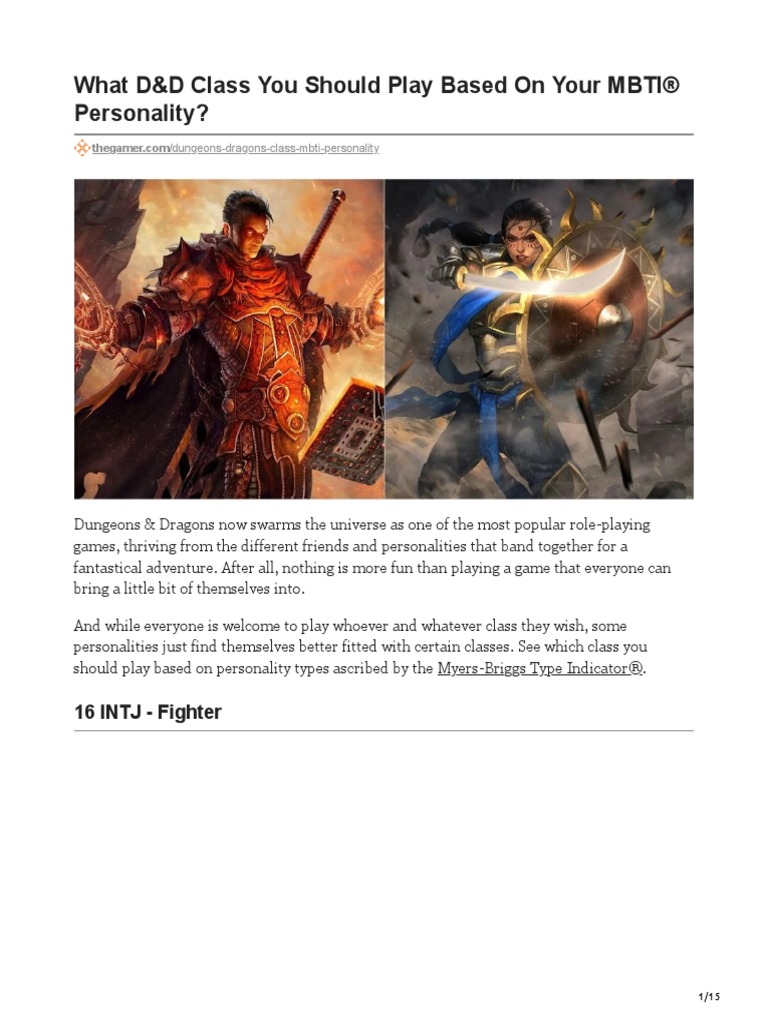 What D&D Class You Should Play Based On Your MBTI® Personality? | PDF ...