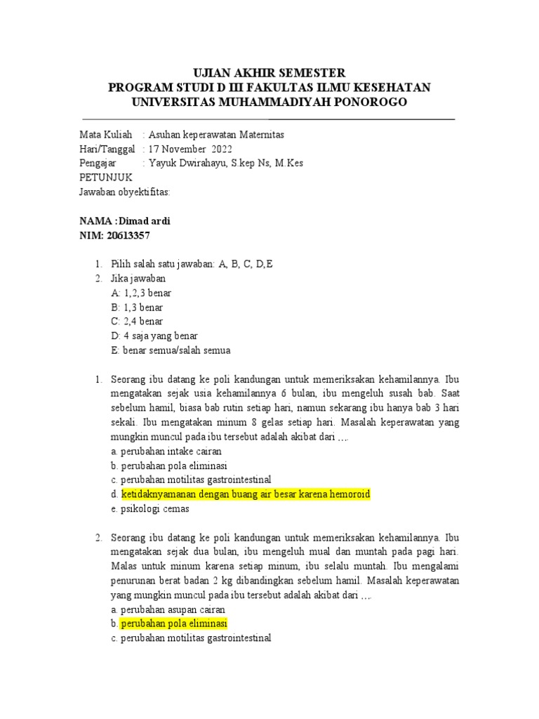 Ujian Akhir Keperawatan Maternitas | PDF