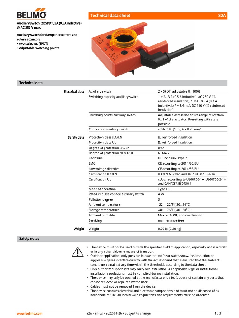 Belimo S2A Datasheet En-Us | PDF | Switch | Insulator (Electricity)