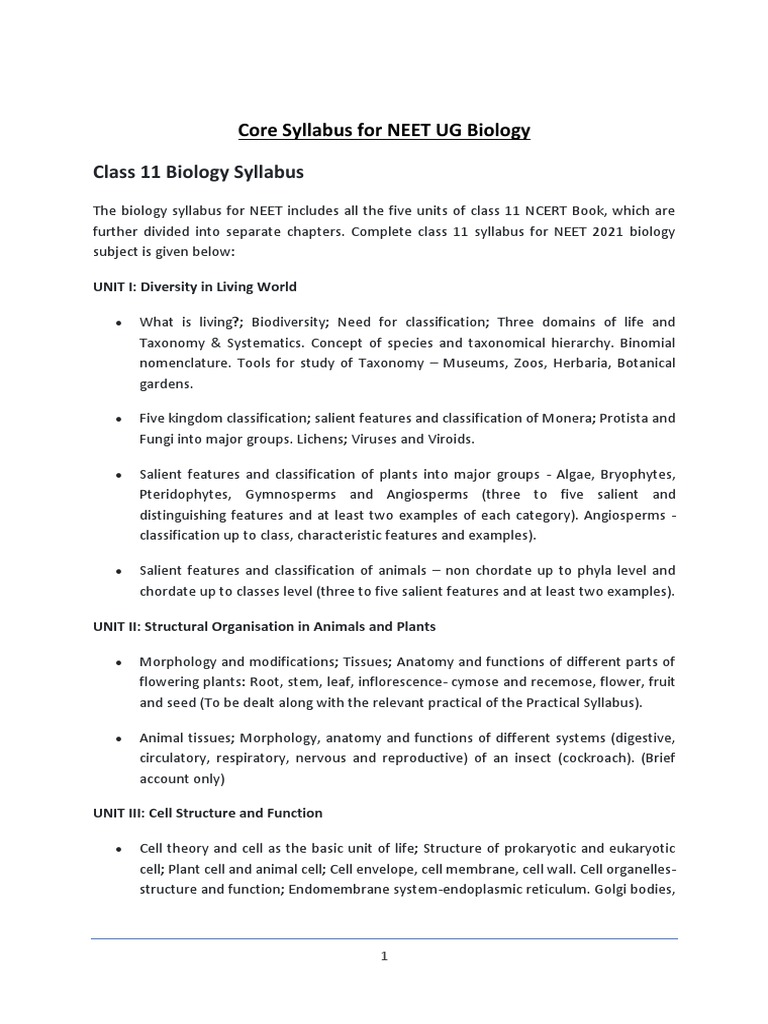 NTA NEET Biology Syallabus 2021 2022 | PDF | Genetics | Heredity