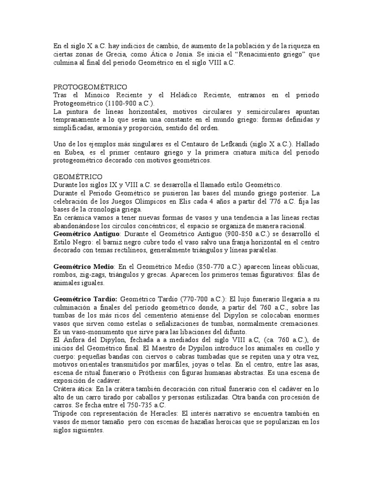 Tema 3. Periodo Protogeométrico y Geométrico. Esquema | PDF | templo