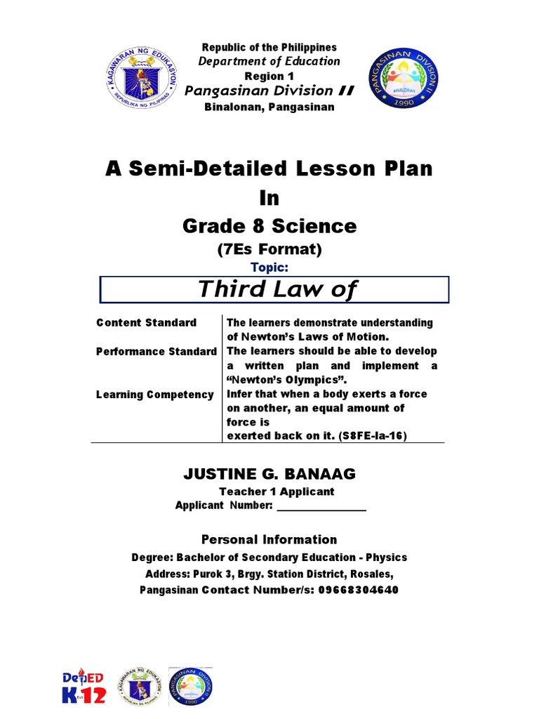 Wag-E, Enid-Lesson Plan (Science 12 Third Law of Motion) | PDF | Force ...