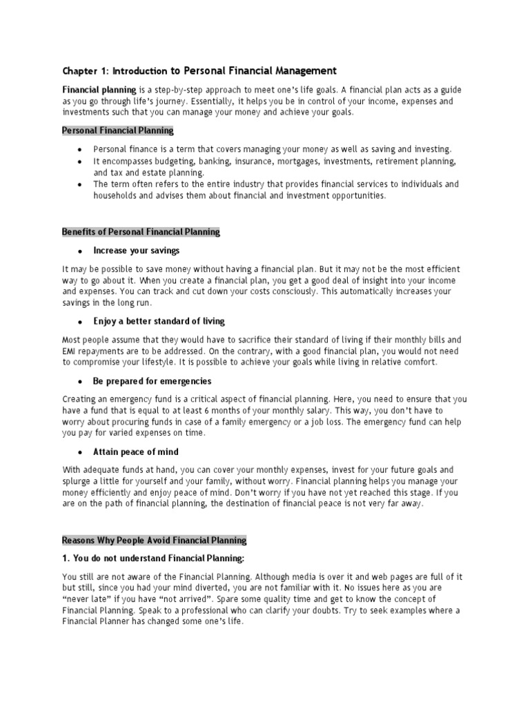 Chapter 1 Introduction To Personal Financial Management | PDF | Risk ...