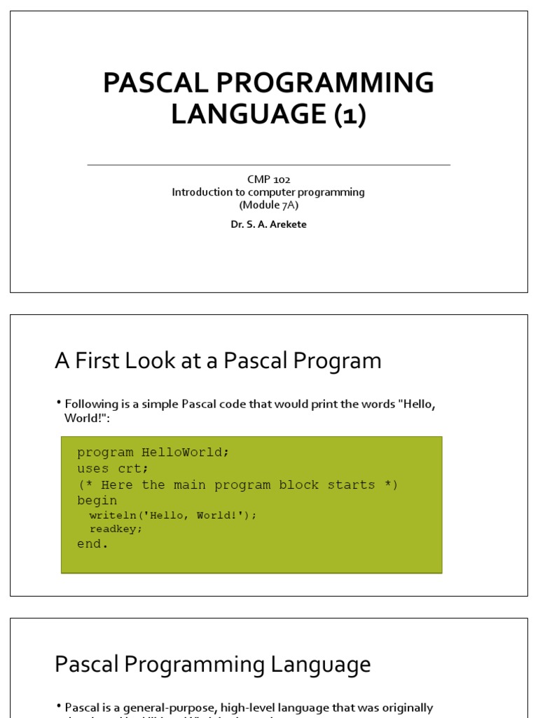 CMP 102 Introduction To CP Module 7 Pascal - 1 | PDF | Computer ... CMP 102 Introduction To CP Module 7 Pascal - 1 | PDF | Computer ...