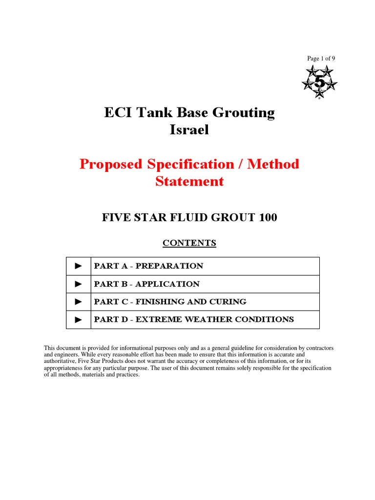 Five Star Fluid Grout 100 Specification | PDF | Concrete | Pump