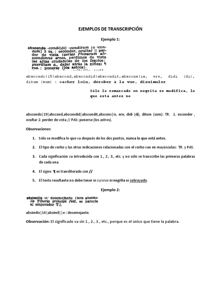 Ejemplos de Transcripción | latín | Diccionario